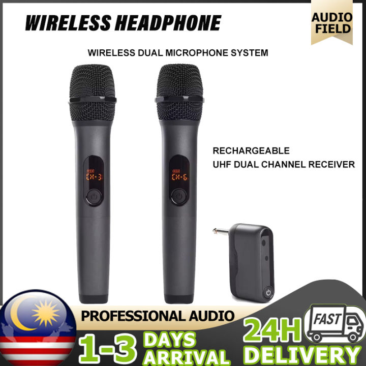UHF 2 Channel Wireless Microphone System with Rechargeable Receiver ...