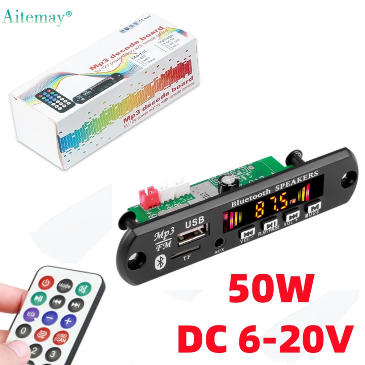 Aitemay 6V 12V 18V 50W Amplifier MP3 Decoder Board Bluetooth 5.0 Car ...