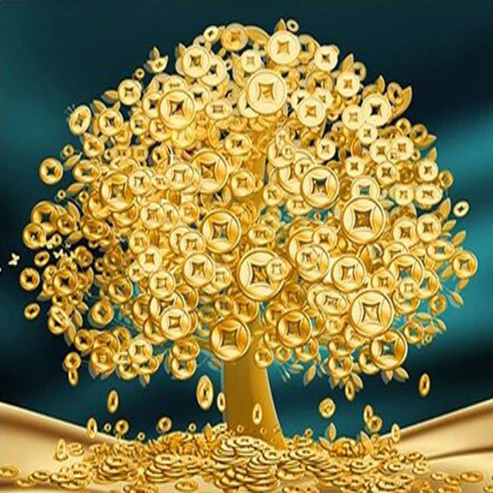 Gold Coin Tree 5D DIY Diamond Painting Full Round Diamond Wealth Tree ...