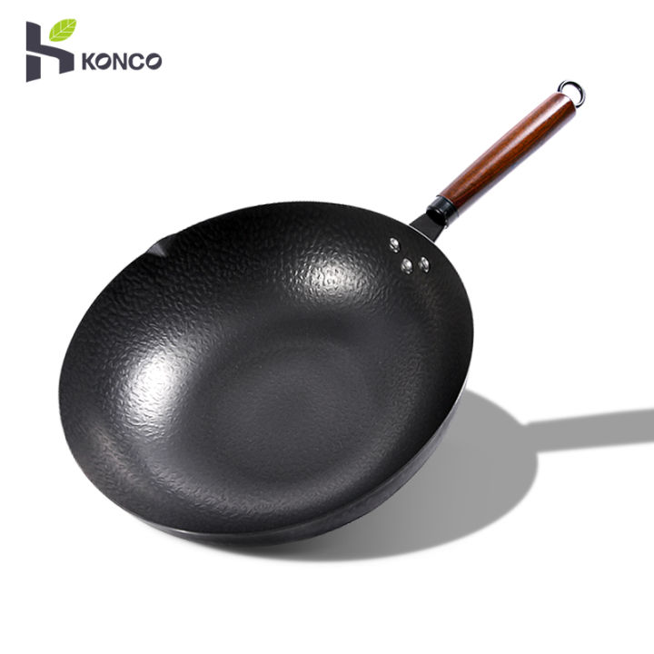 Konco Chinese Handmade Iron wok 32cm forge Frying Pan General use for ...