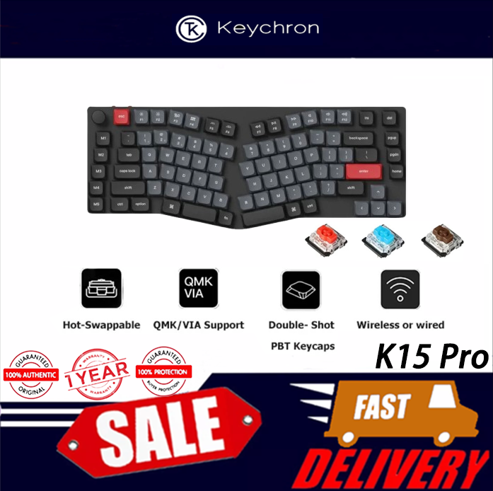 Keychron K15 Pro (Alice Layout) QMK/VIA Wireless Custom Mechanical ...