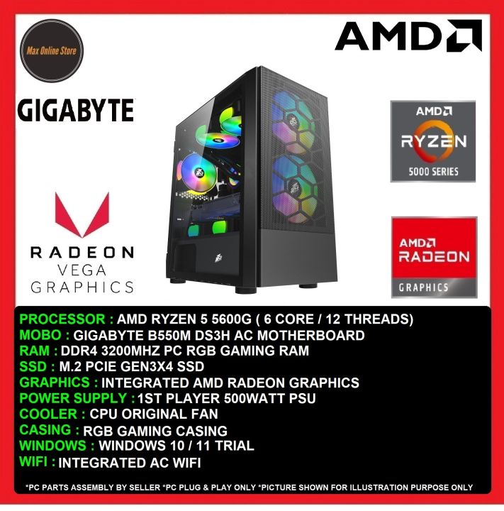 Gaming Office Value PC Desktop AMD Ryzen 5 5600G/8GB/16GB/256GB SSD ...