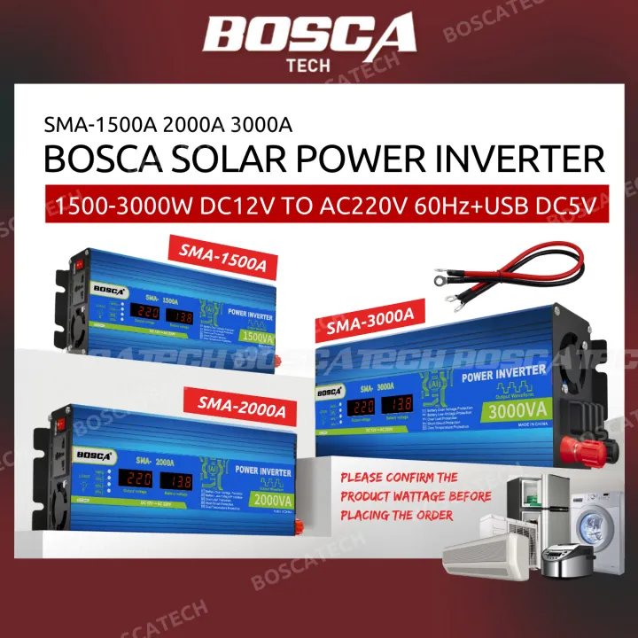 BOSCA Solar Power Inverter 1500W 2000W 3000W DC12V To AC 220-230Vwith ...