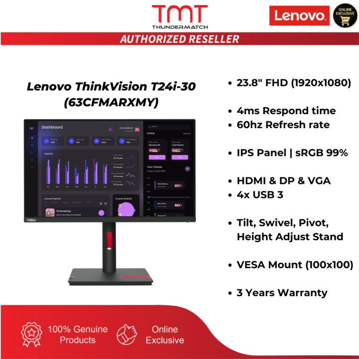 Lenovo ThinkVision T24i-30 Monitor (63CFMARXMY) | 23.8" (1920x1080 ...