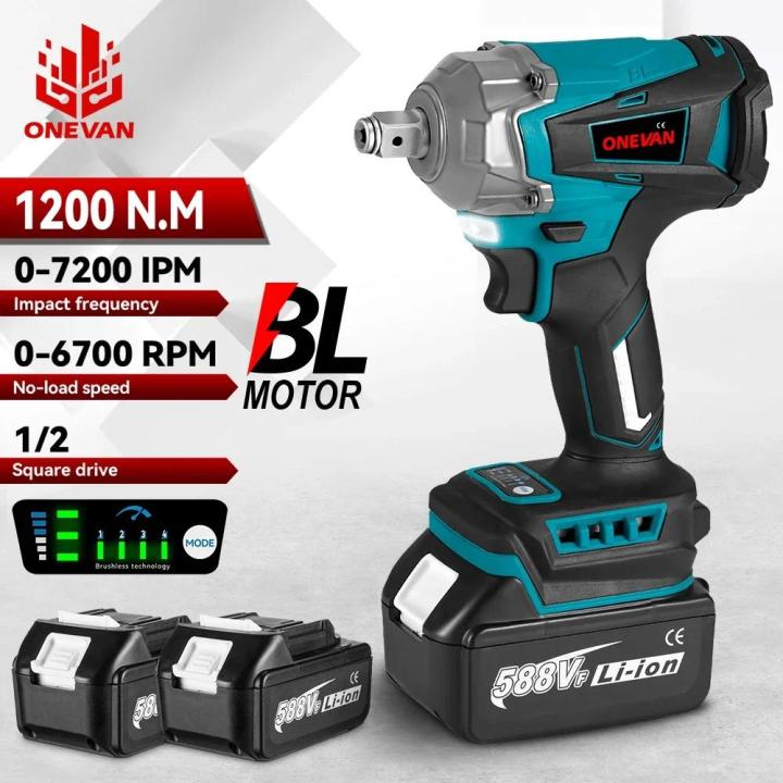 1200N.M Torque Brushless Electric Impact Wrench 1/2 Inch Cordless Electric Wrench Power Tools ...