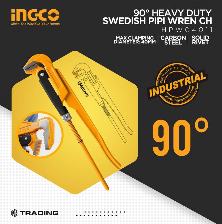 INGCO Industrial 90° 40mm Heavy Duty Swedish PipeWrench HPW04011 | Lazada PH