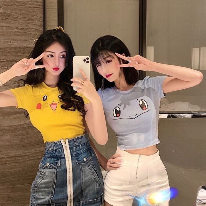 Pikachu crop top korean top for women close-fitting top | Lazada PH