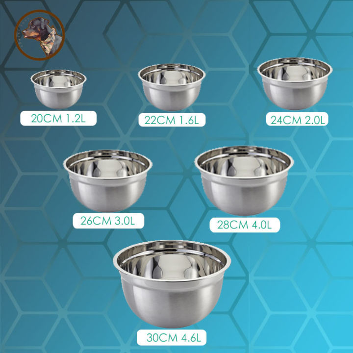 Kitchen Home Bake Deep Stainless Steel Mixing Bowls 20cm 22cm 24cm 26cm 28cm 30cm MAKAPAL ...