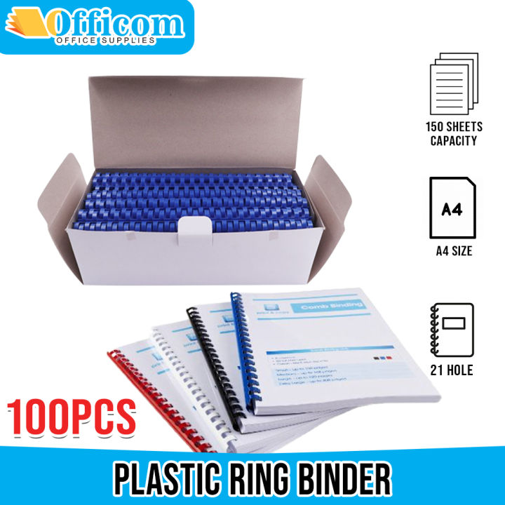Officom 100pcs Plastic Ring Binder A4 Size 21 Holes BLUE PVC Comb ...