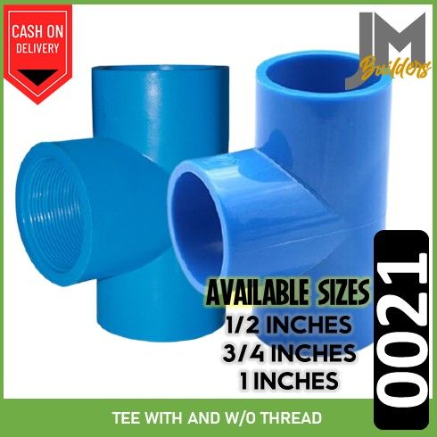 JM H-0021 Blue PVC Fittings 1/2" 3/4" 1" PVC TEE W/O THREAD & PVC TEE W ...