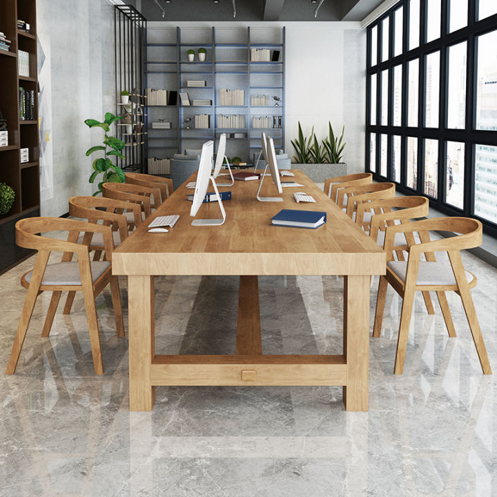 Solid wood conference table, long table, simple and modern large office ...