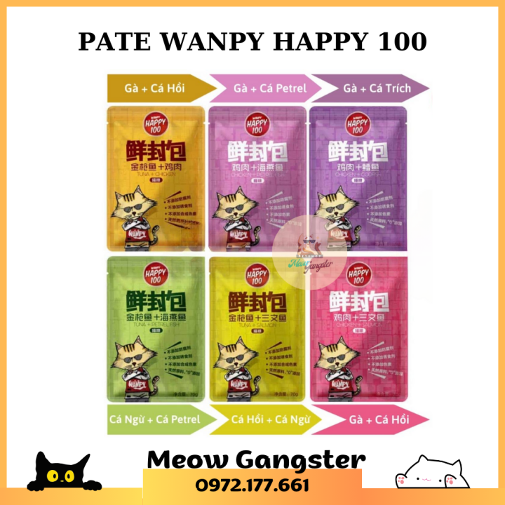 Pate Wanpy Happy 100 Cho Mèo Gói 70g - Pate Cho Mèo 6 Vị Hấp Dẫn , Bổ ...