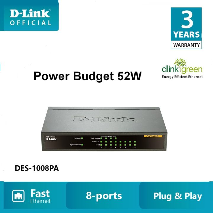 D-Link PoE 8 port Unmanaged Switches power budget 52W for CCTV Camera ...