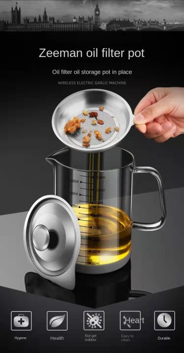 JD Home 🇲🇾 [Ready Stock] 1L/1.5L Transparent Glass Oil Filter Pot With ...