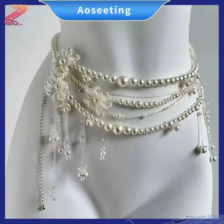 AOSEETING Elegant Pearl Waist Chains Versatile Boho Hip Chain Fashion ...