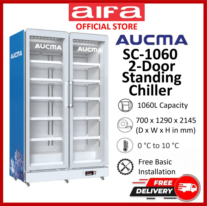 Aucma SC-1060 2 Door Cooler Showcase, Frameless Glass Door for a sleek look, 1060L capacity ...