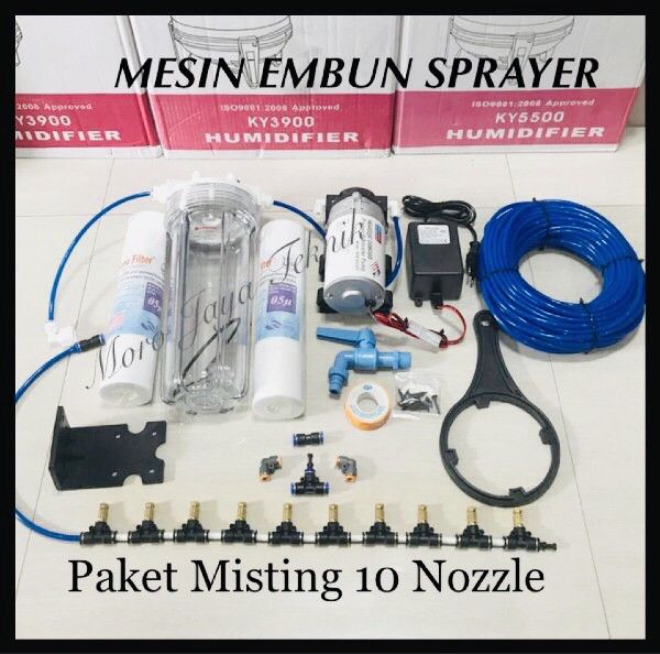 MESIN EMBUN WALET 10 NOZZLE SPRAYER MISTING PENGKABUTAN HIDROPONIK ...