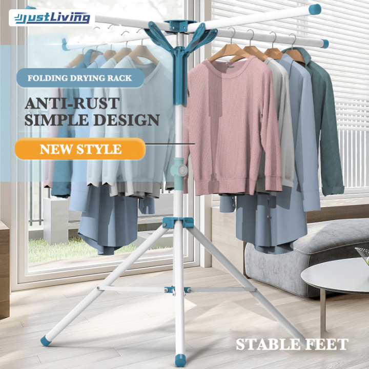 JustLiving Foldable Clothes Drying Rack With Pulley Stainless Steel ...