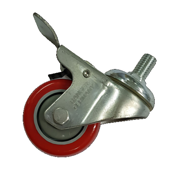 Roda Caster Troli / Trolley PU Merah 4 Inch Drat / Tusuk / As Rem ...