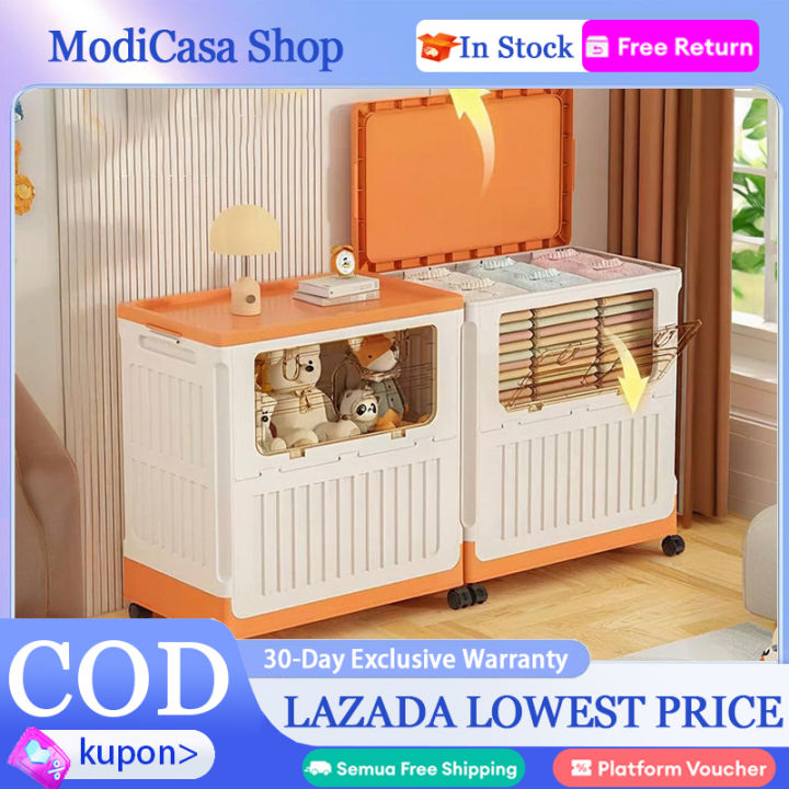 Foldable Storage Box with Wheels Dust-proof Flip Box for Home Large ...