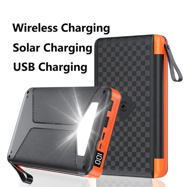 20000mAh Hidden Solar Foldable Panel Power Bank Support Wireless ...