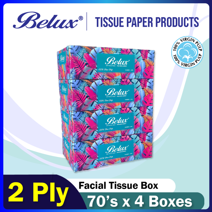 Belux Facial Tissue Box - 2 Ply (70 Sheets x 4 Boxes) 100% Pulp | Lazada