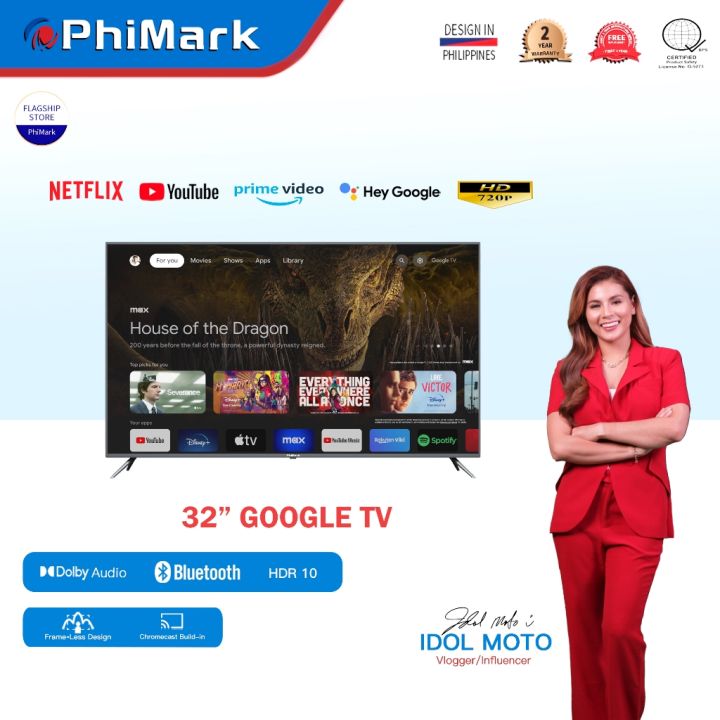 PhiMark 32" HD Smart TV, Frameless, Assistant, Netflix, Prime Video, HDR 10 | Lazada PH
