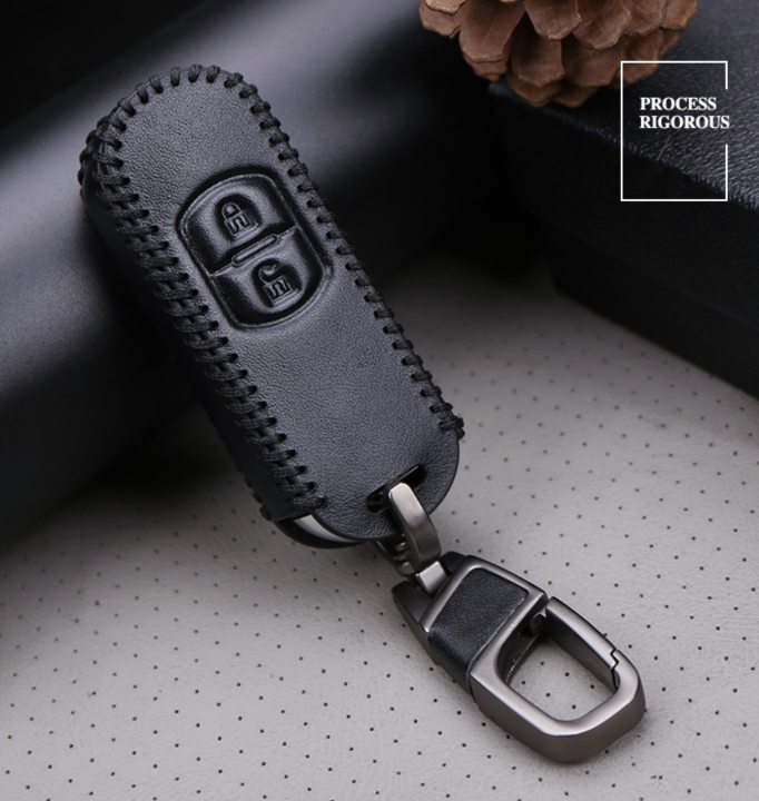 Mazda 2 / CX3 / CX5 Keyless 2Buttons Remote Hand-Sewn Leather Car Key ...