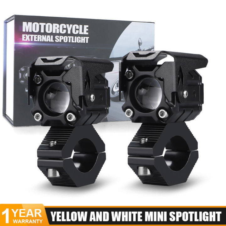 Motorcycle LED Headlight Auxiliary Spotlight Yellow White Dual Color ...