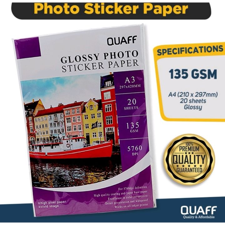 QUAFF A3 Size 135gsm Photo Sticker Glossy Photo Sticker Paper for ...