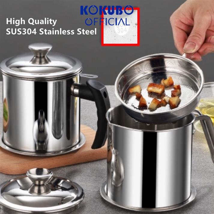 【Local Delivery】 1.8L Large SUS304 Stainless Steel Oil Strainer Pot Can ...