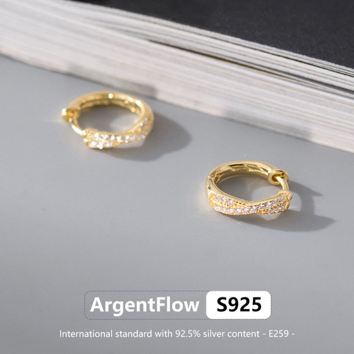 ArgentFlow S925ต่างหูทรงตะขอธรรมดาสีเงินสเตอร์ลิงประดับเพชรสี E259 100% | Lazada.co.th