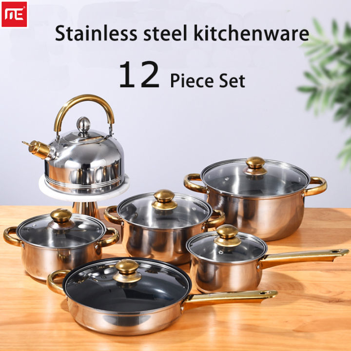 12 Piece Pot Nonstick Stainless Steel with Kettle Cookware Set ...