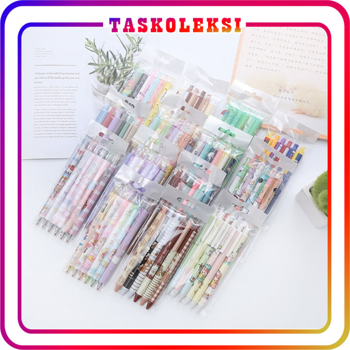 TK PEN GEL MEKANIK SET 6 PCS MOTIF CARTOON / PENA 0.5MM / PULPEN ...