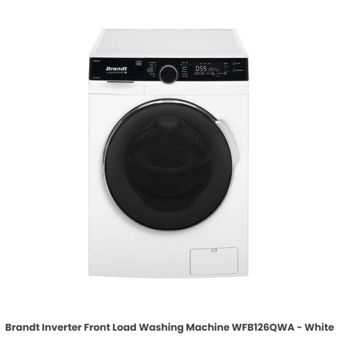 Brandt Inverter Front Load 12 KG Washing Machine WFB126QWA - White | Lazada