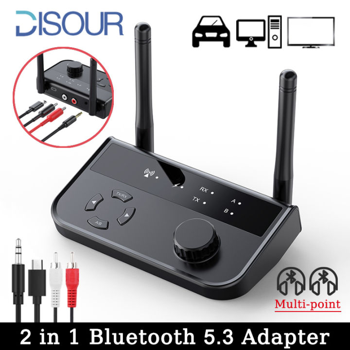 DISOUR Multipoint Bluetooth 5.3 Audio Transmitter Receiver 3.5mm AUX 2 RCA Stereo Music Wireless ...