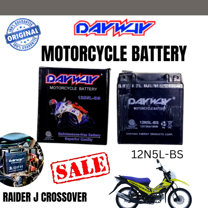 DAYWAY MOTORCYCLE BATTERY FOR RAIDER J CROSSOVER | 12N5L-BS BATTERY ...