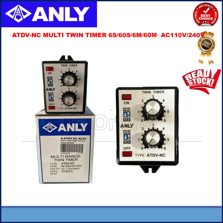 ANLY MULTI RANGE TWIN TIMER ATDV-NC 240VAC ~ 6S/60S/6M/60M, (A-ATDV-NC-A240) | Lazada