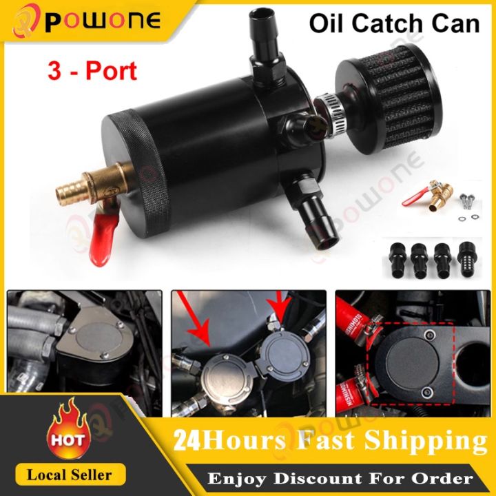 【Hot】 Universal 3-Port Oil Catch Can Tank Breather Filter Compact ...
