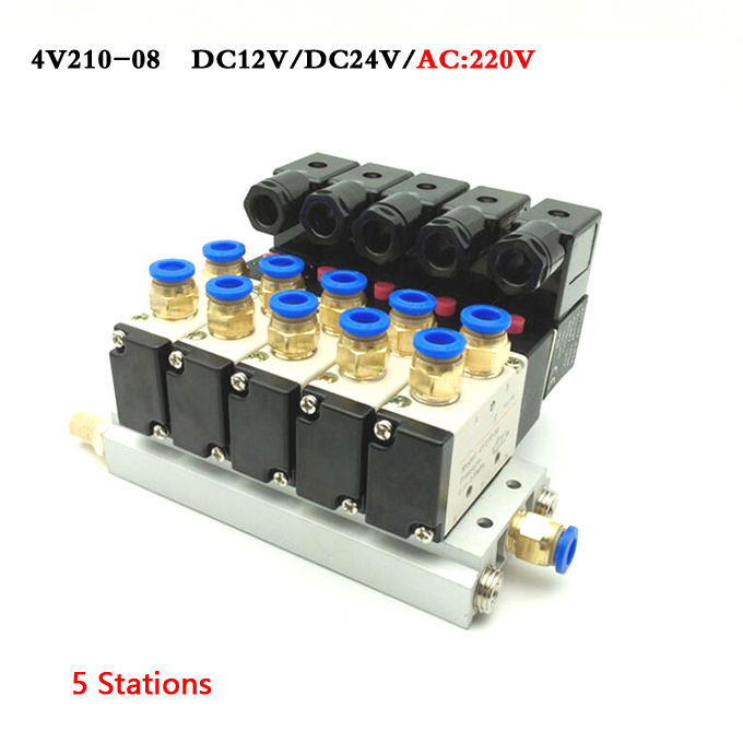 4V210-08 DC12V DC24V AC220V 2 Positions 5 Way Solenoid Valve Aluminum ...