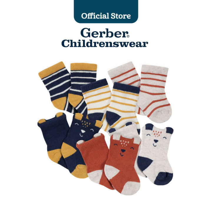 Gerber 6-Pack Baby Boys Fox Wiggle-Proof™ Jersey Crew Socks | Lazada