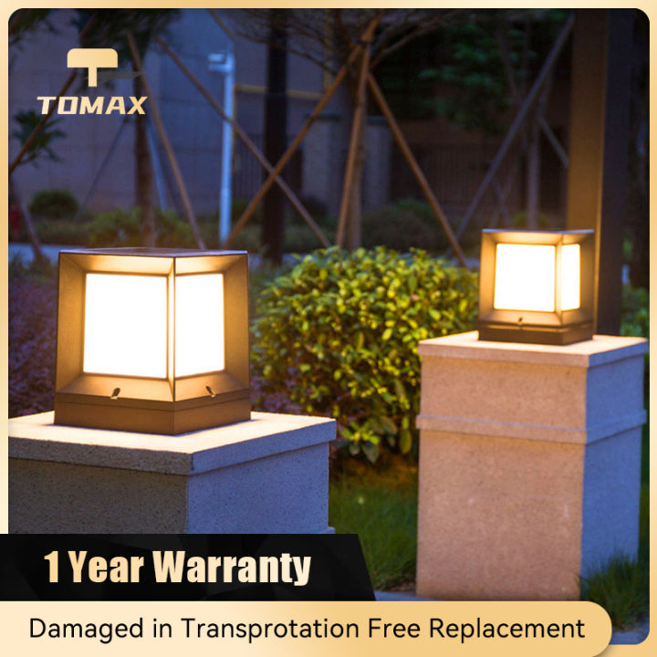 TOMAX 20CM Square Column Head Lamp, Outdoor Waterproof Garden Lamp ...
