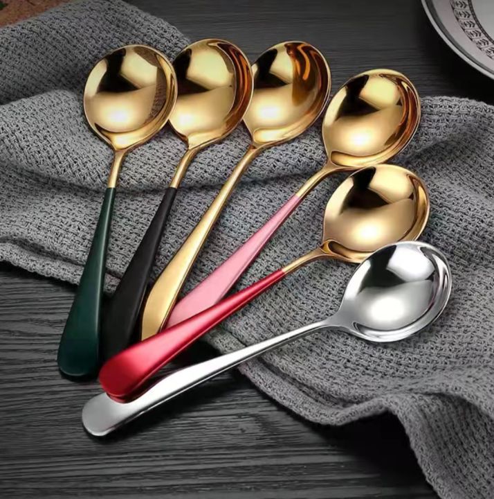 CozyJoy Round Soup Spoon Cutlery 304 Stainless Steel Thicken Round ...