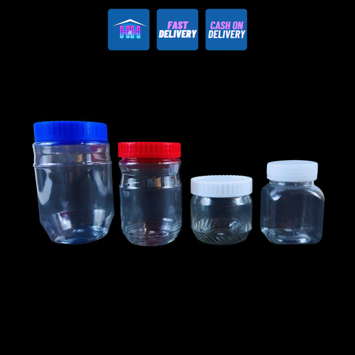 H&H Plastic Bottle Clear Jar with Ribbed Line Lid Containers All ...