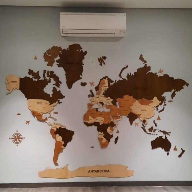 World Map Decor / Hiasan Dinding Peta Dunia Kayu Layer Size XXXL ...