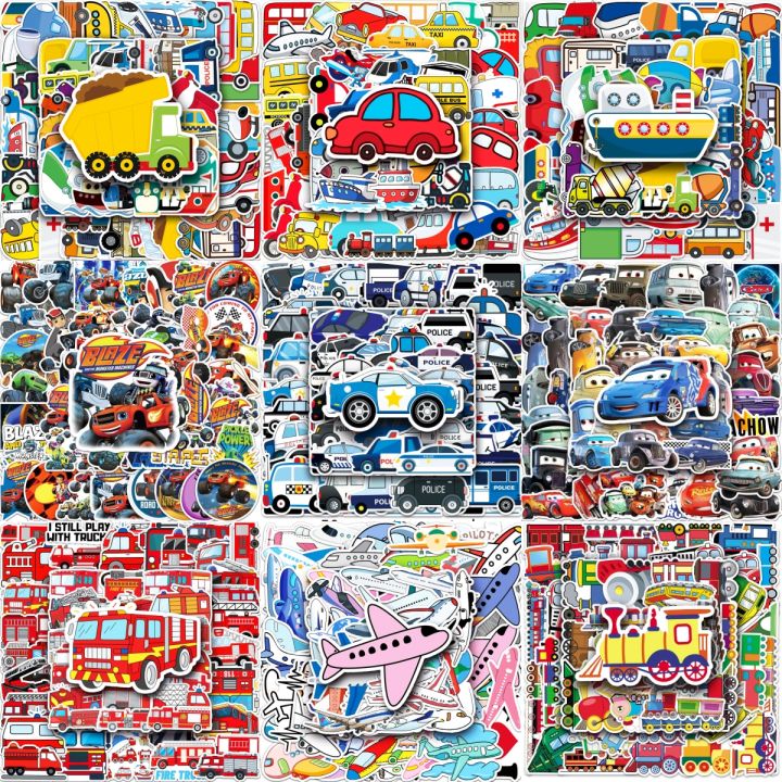 Original 50/100pcs Kids Boy DIY Cartoon Cars Train Ship Graffiti ...