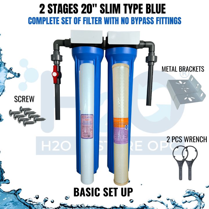 Water Filtration System 2 Stages 20" Slim Type Complete Set With 3/4 ...