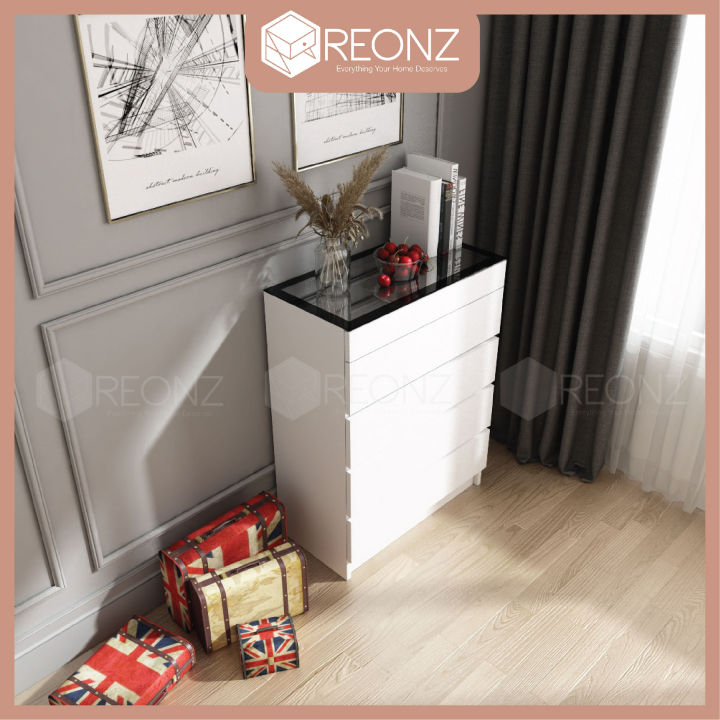 REONZ chest drawer with glass Almari Baju pakaian wardrobe baju pakaian ...