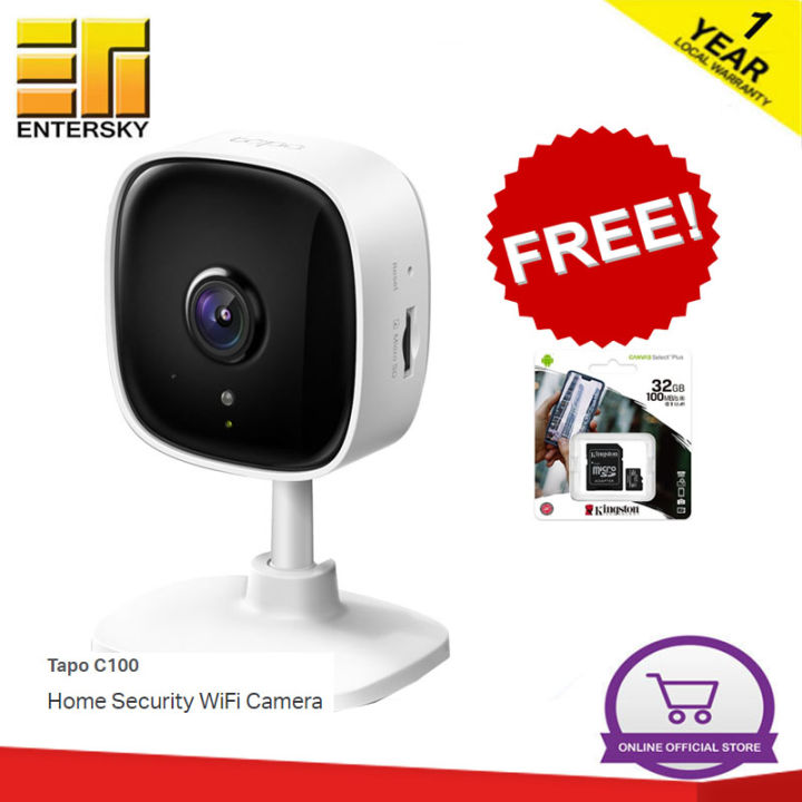 TP-Link TAPO C100 Home Security Wi-Fi Camera Bundle with Micro SD 32gb ...