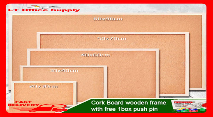Cork board wooden frame with 1box 50pcs Push pin | Lazada PH